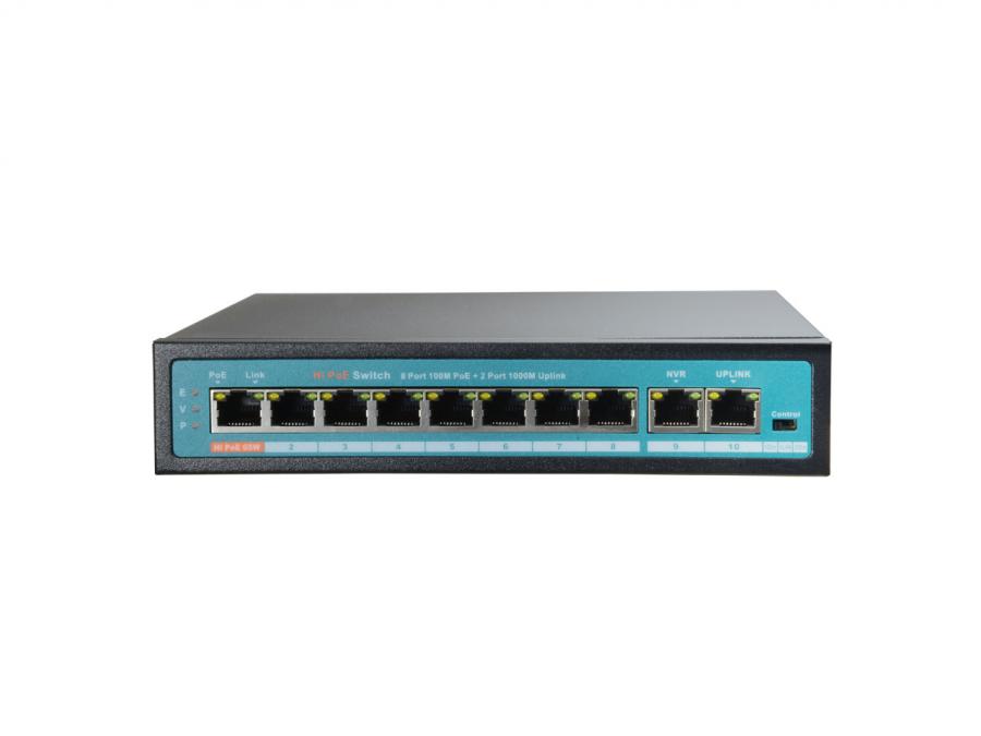 Switch PoE 8 porte per videosorveglianza + 2 porte Uplink